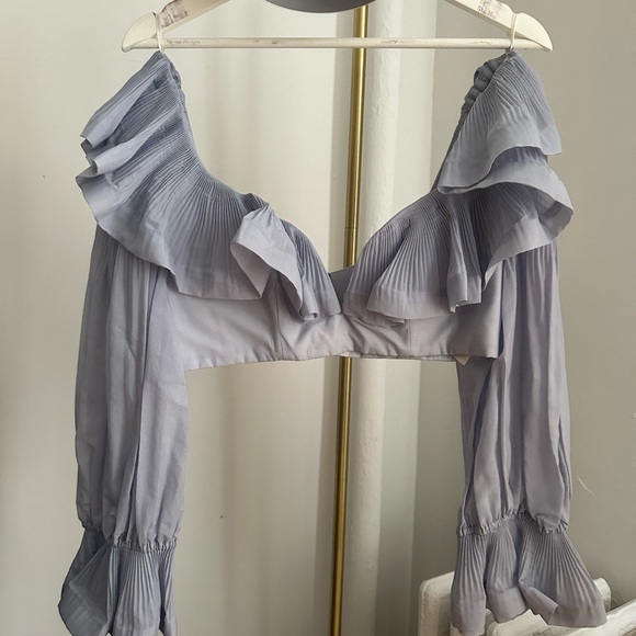 Zimmermann | Tops | Zimmermann Light Gray Ruffled Blouse | Poshmark